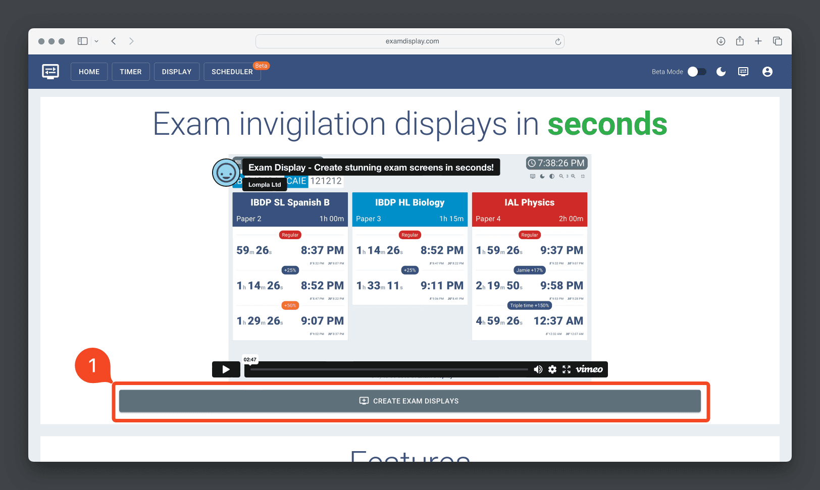 First Display – Exam Display Documentation